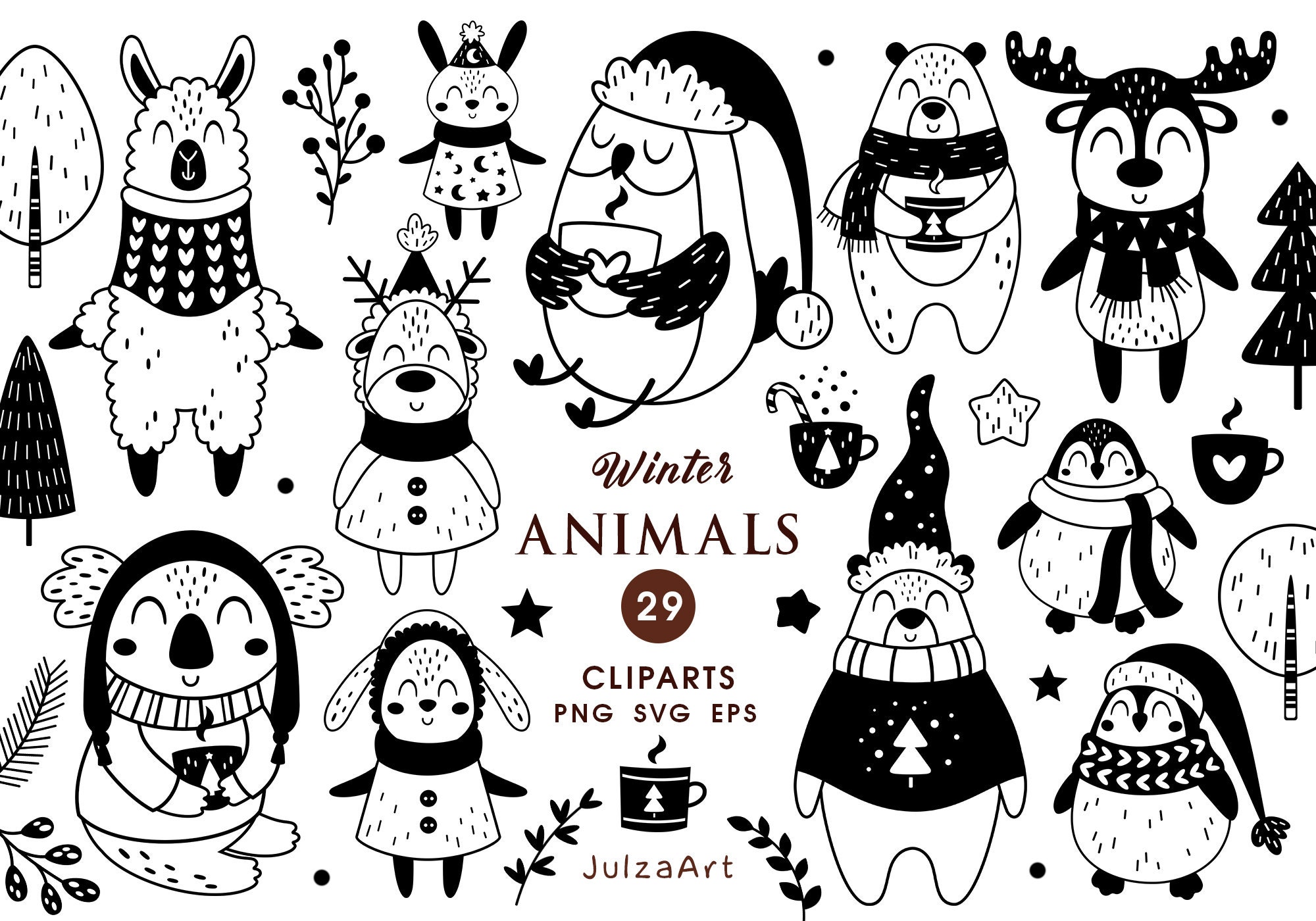 Cute Black And White Winter Clipart