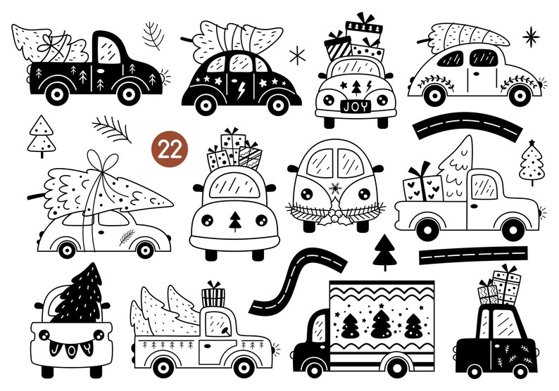 Black Christmas Car Clipart: Retro Truck SVG, Merry Christmas Tree PNG ...