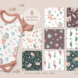 Mermaid Seamless Pattern, Little Mermaid Digital Paper, Nautical ...