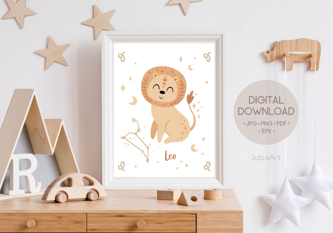 Leo Poster Printable, Leo Zodiac Poster, Star Zodiac Sign, Zodiac ...