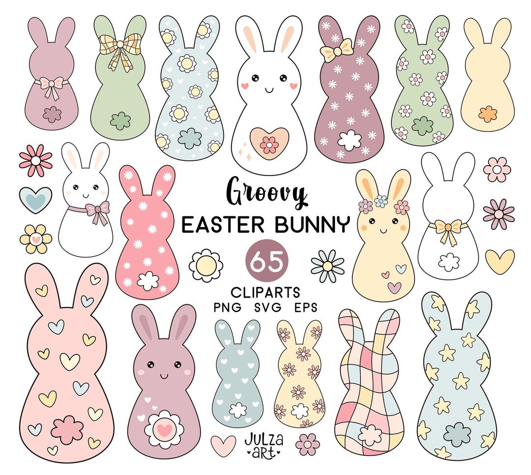 Groovy Easter Bunny Clipart: Retro Easter PNG, Spring SVG, Rabbit ...