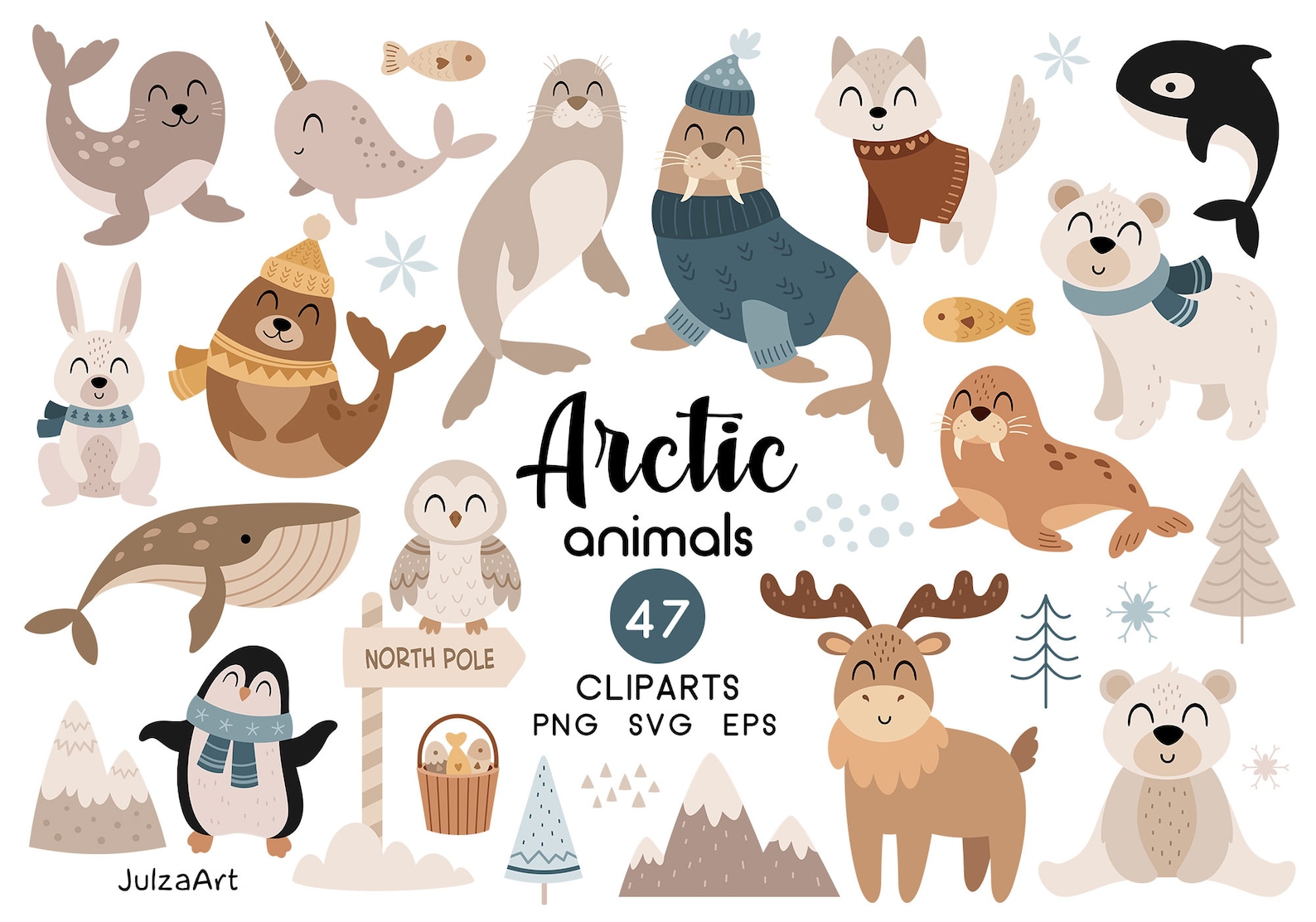 Arctic Animals Clipart Polar Animals Svg Winter Clipart - Etsy