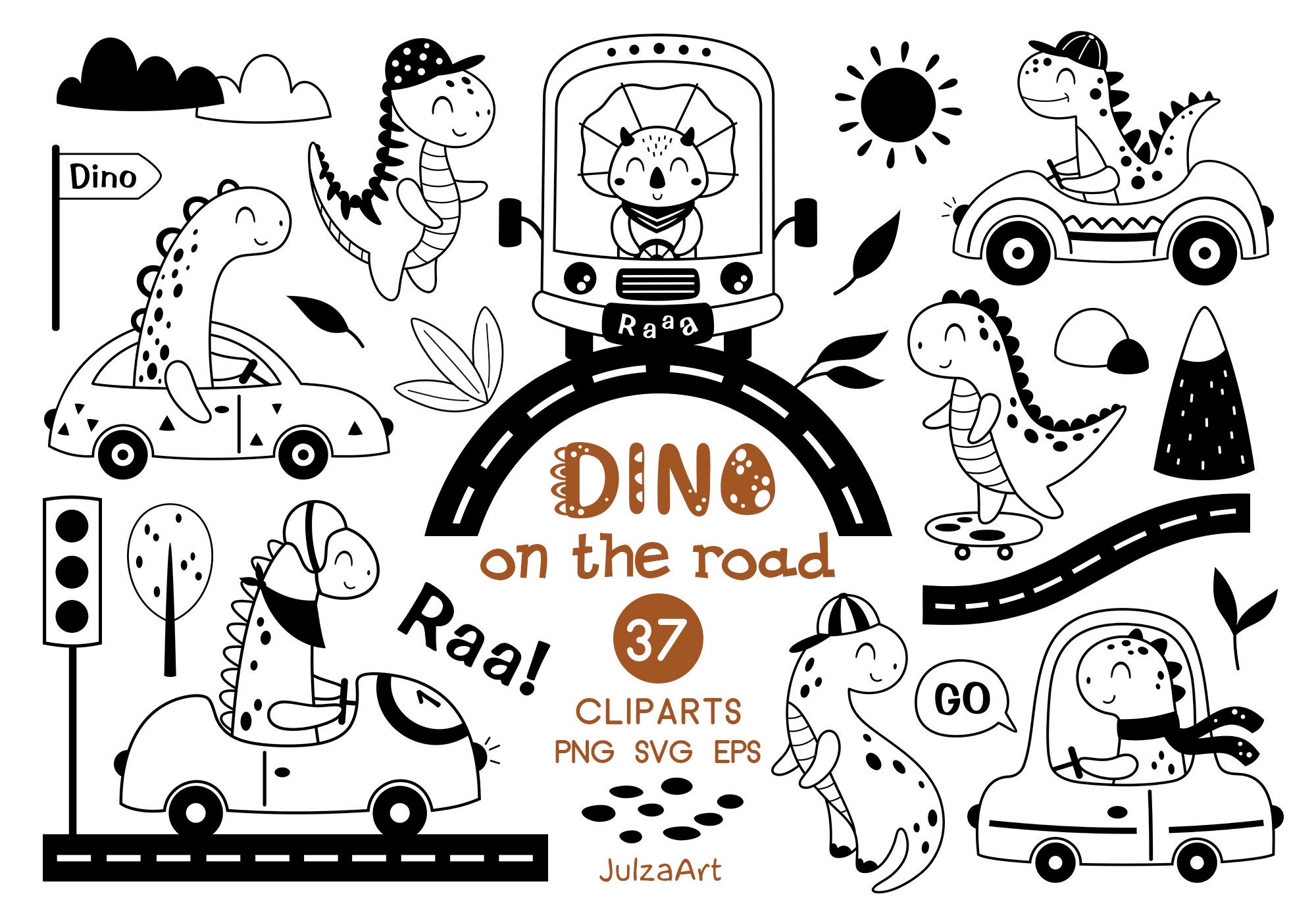 Cute Baby Dinosaur Clip Art Black And White