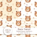 Watercolor Bear Seamless Pattern Cute Bear Digital Paper Bear Head ...