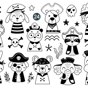 Pirate Svg, Pirate Animal Clipart, Black and White Sailor Animal Svg ...