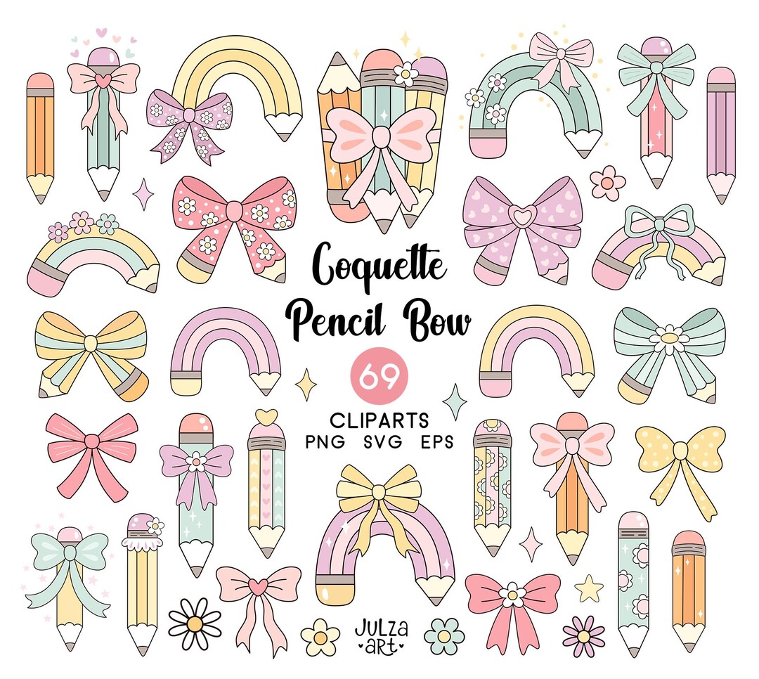 Coquette Pencil Bow Clipart Teacher Pencil Png Groovy Pencil Svg Back ...