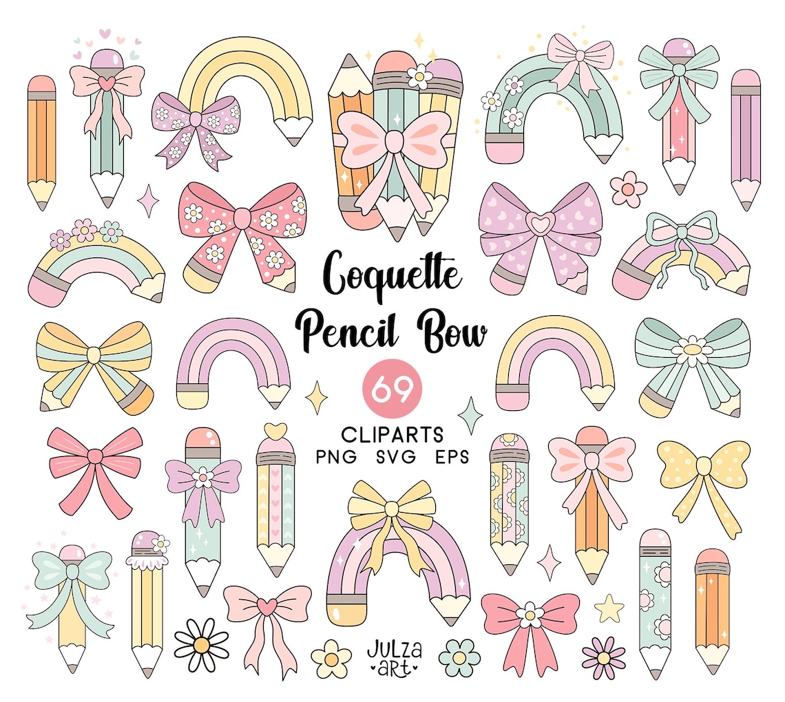 Coquette Pencil Bow Clipart Teacher Pencil Png Groovy Pencil Svg Back ...