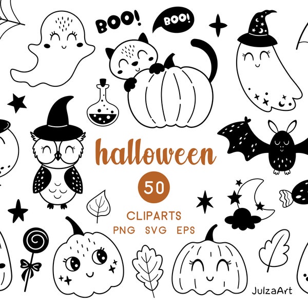 Spooky Black and White Clipart - Etsy