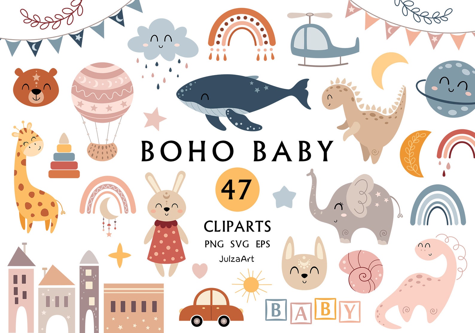 Boho Baby Svg Bohemian Clipart Boho Animals Clip Art Baby - Etsy