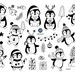 Christmas Penguin Clipart: Black and White Winter Animal, Holiday ...
