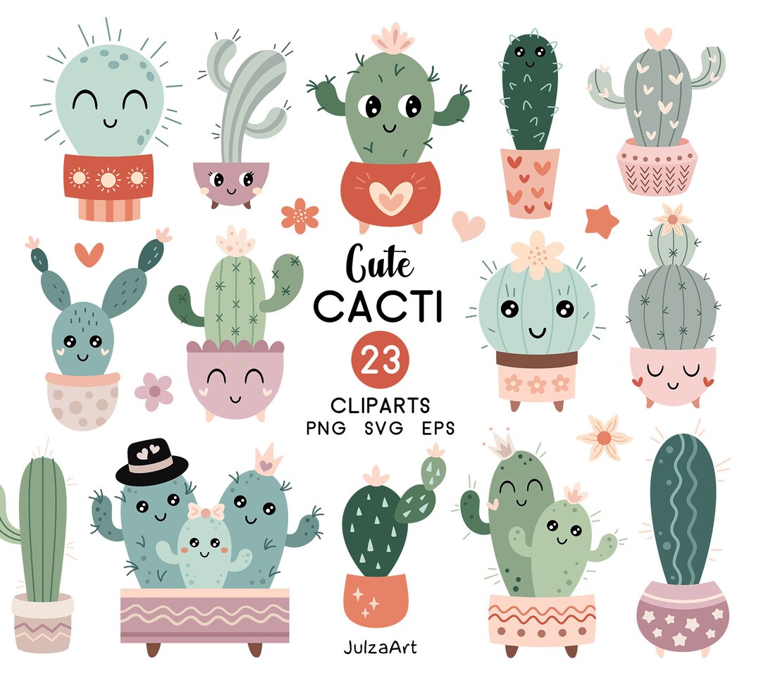 Cactus Svg, Cute Cactus Clipart, Kawaii Cactus Png, Flower Svg, Cactus ...