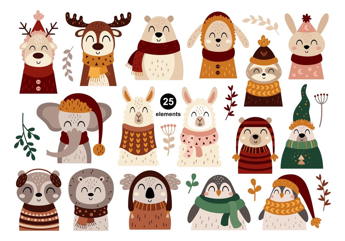 Winter Animals Clipart Woodland Animals Svg Winter Clipart - Etsy