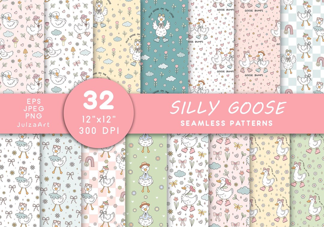 Silly Goose Seamless Pattern, Spring Goose Repeating Background, Summer ...