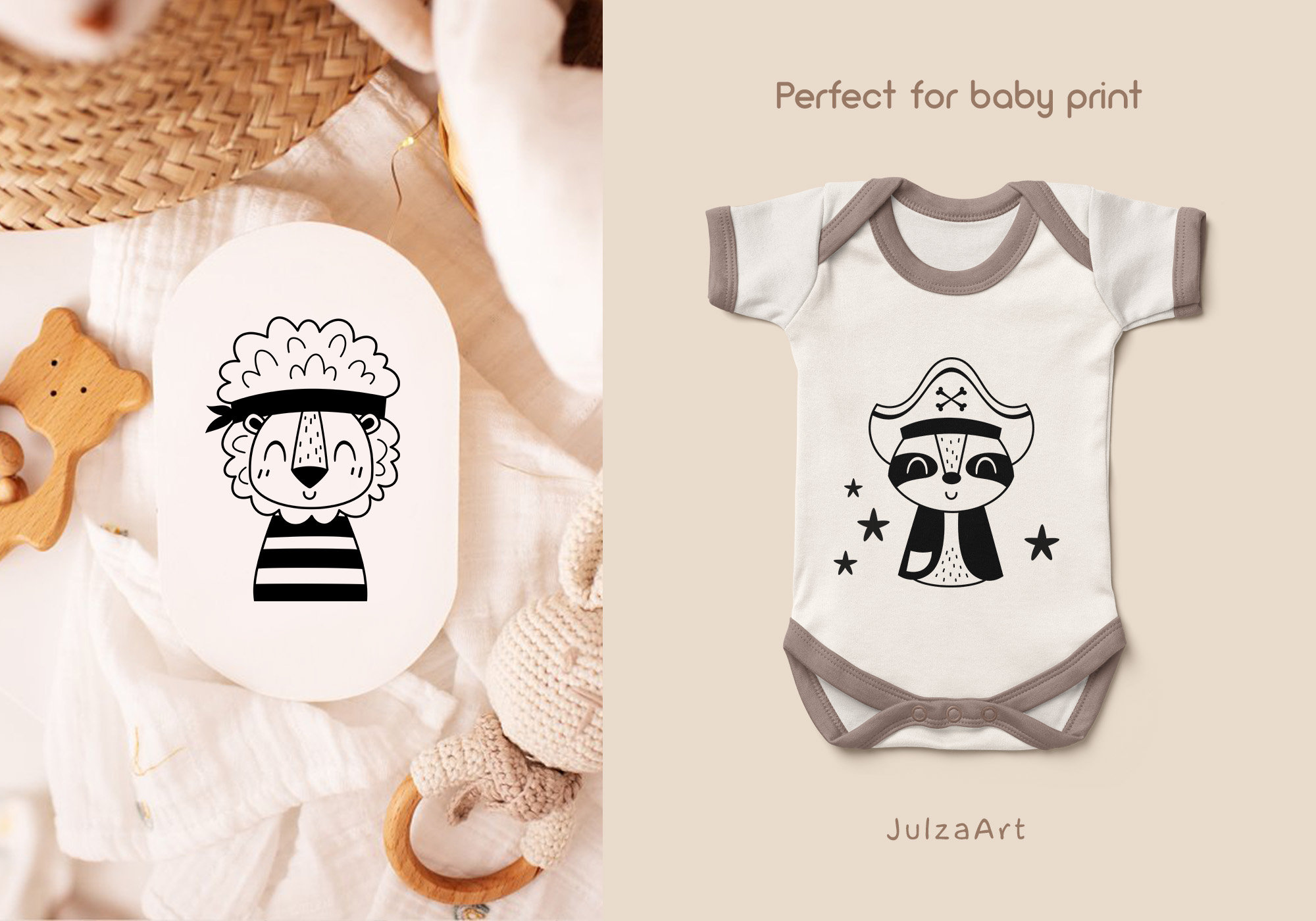 Pirate Animal Clipart: Black and White Sea Character, Ocean, Nautical ...