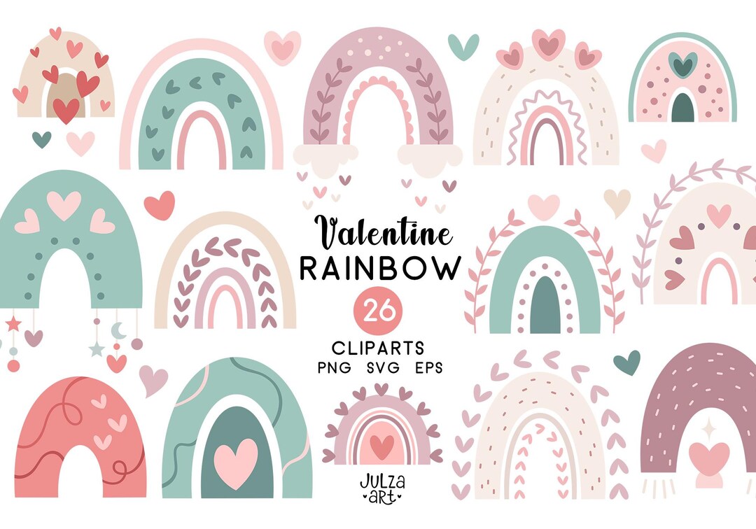 Valentine Rainbow Clipart: Love Rainbows SVG, Valentines Day PNG ...
