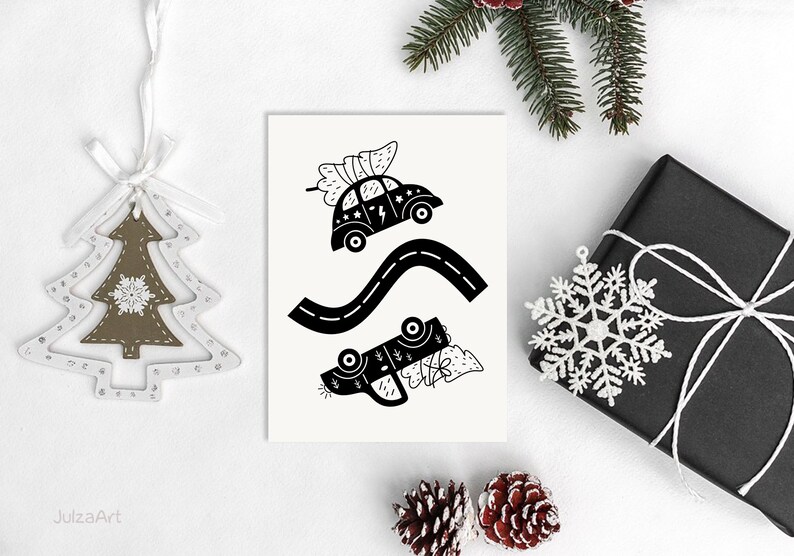 Black Christmas Car Clipart: Retro Truck SVG, Merry Christmas Tree PNG ...