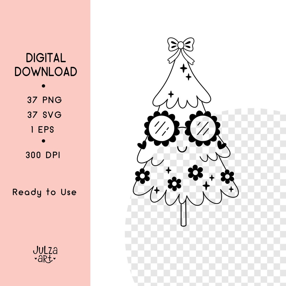 Retro Christmas Tree Clipart: Groovy Holiday Doodle SVG PNG, New Year ...