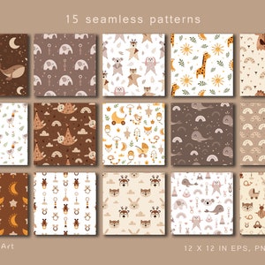 Newborn Baby Seamless Pattern,boho Nursery Digital Paper, Animal Baby ...