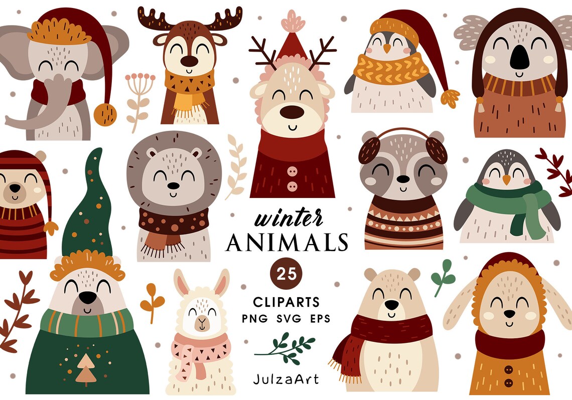 Winter Animals Clipart Woodland Animals Svg Winter Clipart - Etsy