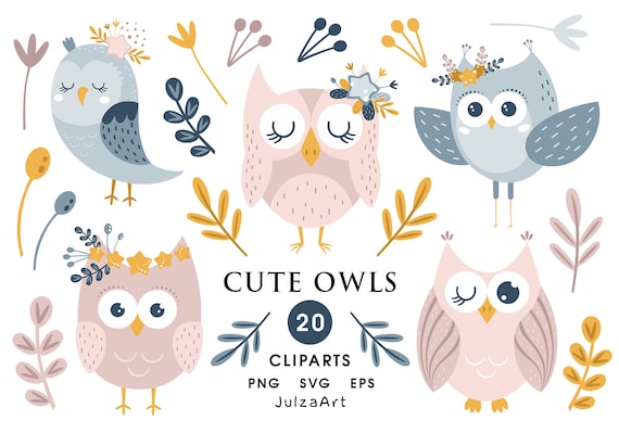 Visual Arts vector printable owls clip art illustration butterflies ...