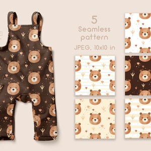 Watercolor Bear Seamless Pattern Cute Bear Digital Paper Bear Head ...