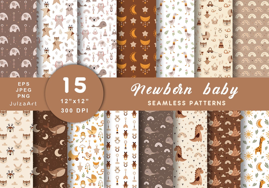Newborn Baby Seamless Pattern,boho Nursery Digital Paper, Animal Baby ...