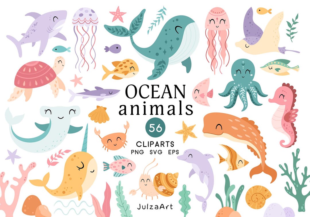 Ocean Clipart Cute Sea Animal Clipart Ocean Animal Svg Sea Life Svg ...