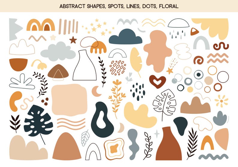 Boho Abstract Shapes Clipart Bundle: Organic Forms, Floral, Minimalist ...