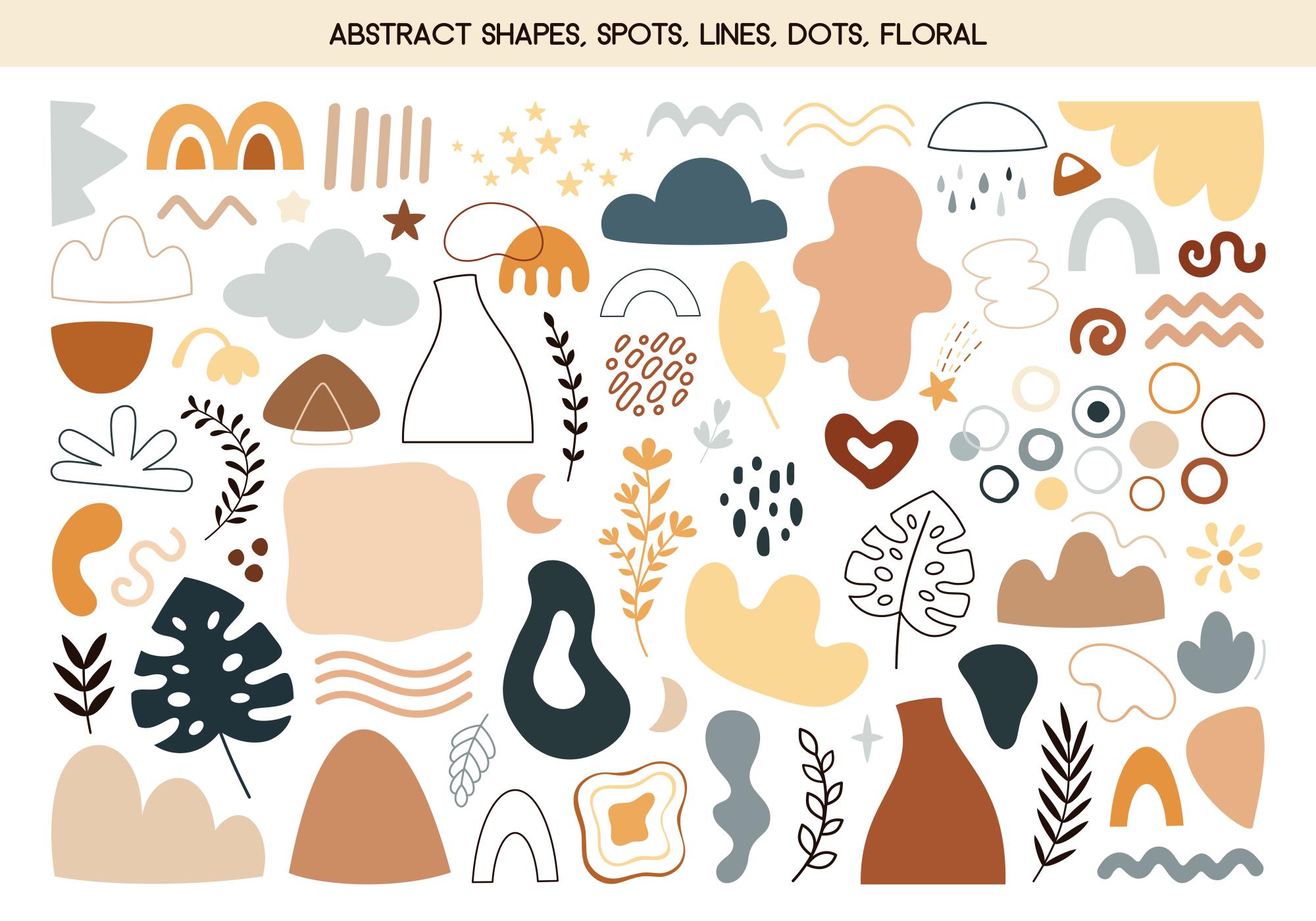 Boho Abstract Shapes Clipart Bundle: Organic Forms, Floral, Minimalist ...