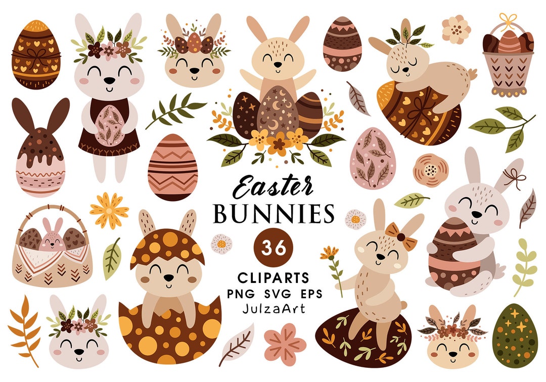 Easter Clipart, Boho Easter Svg, Happy Easter Png, Easter Bunny Svg ...