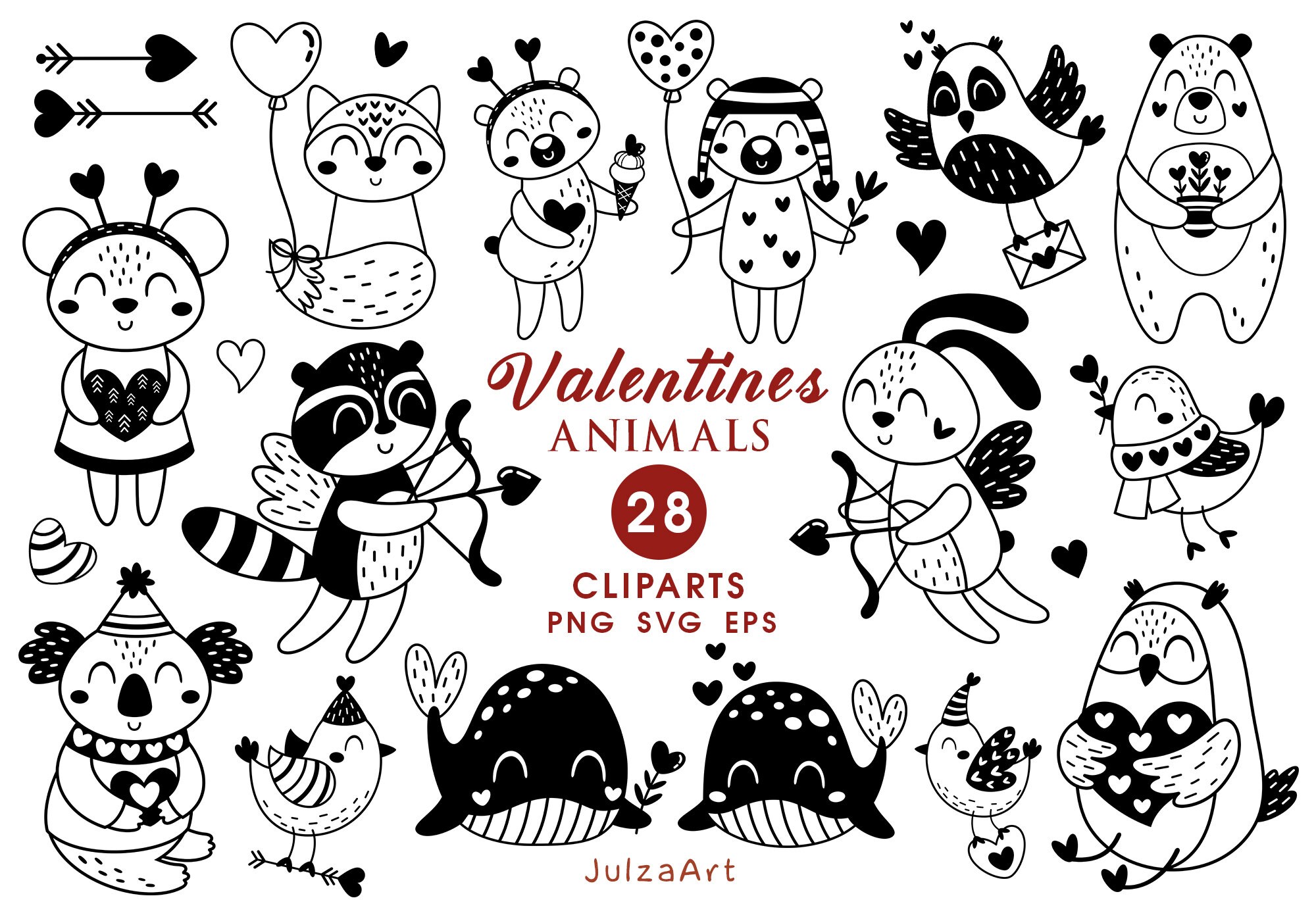 Valentines Day Svg Valentines Clipart Woodland Animals Png - Etsy