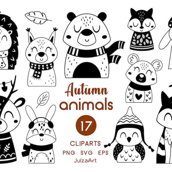 Autumn Black and White Clip Art - Etsy