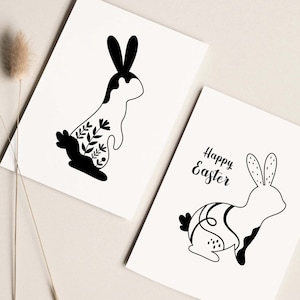 Easter Bunny Clipart: Black and White Spring Rabbit and Floral PNG SVG ...