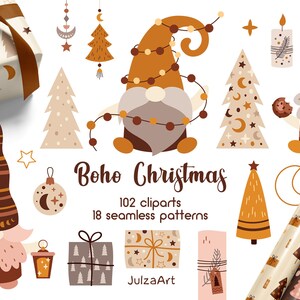 Boho Christmas Clipart, Christmas Tree Svg, Christmas Gnomes Png ...