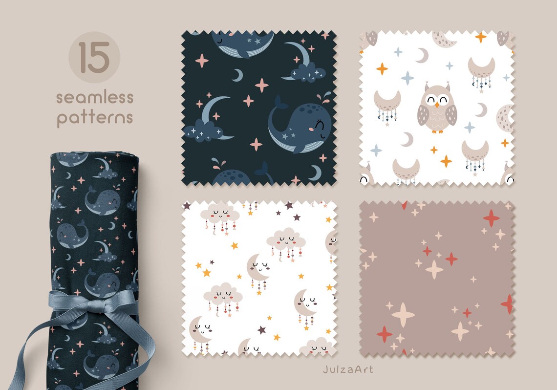 Sweet Dreams Seamless Patterns Sleeping Animals Digital - Etsy