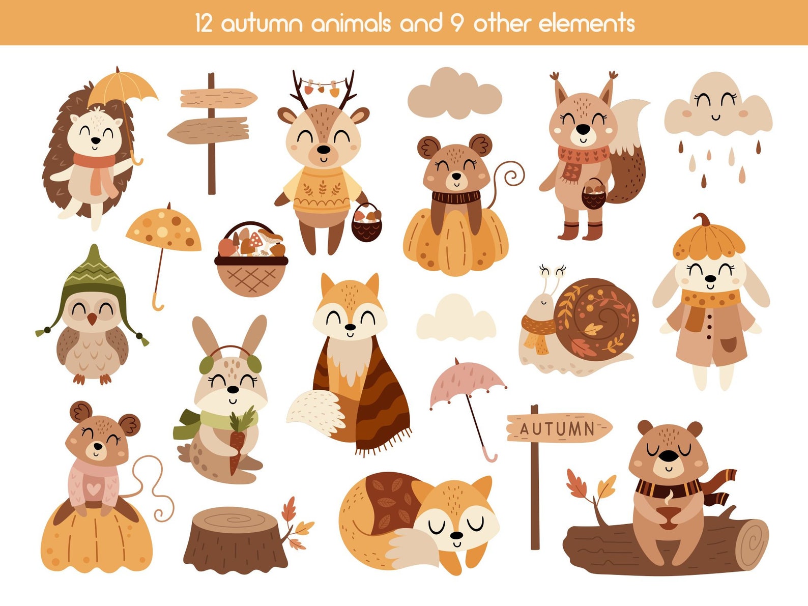 Autumn Animals Clipart Cozy Fall Animals Svg Woodland - Etsy