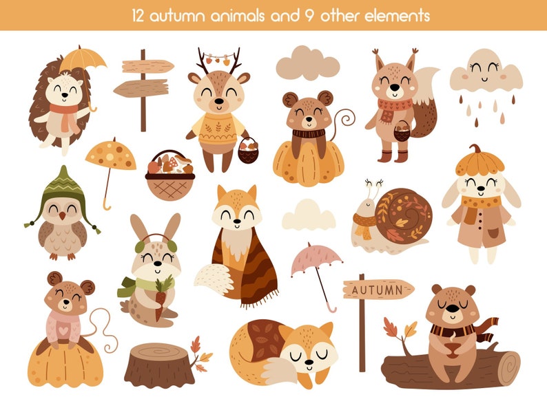 Autumn Animals Clipart Cozy Fall Animals Svg Woodland - Etsy