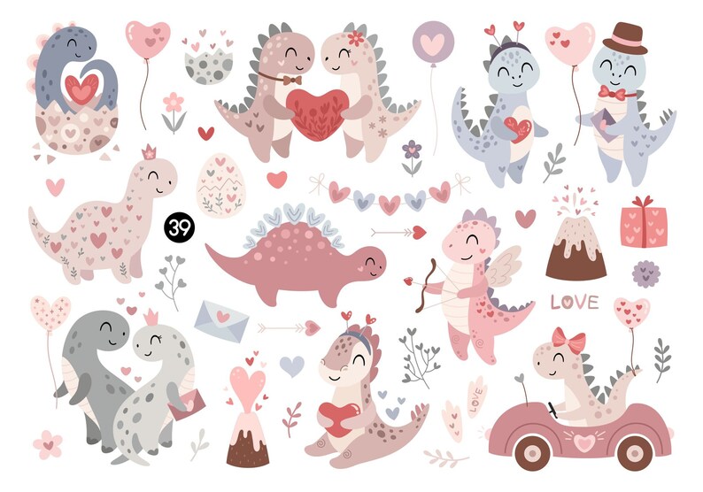 Dinosaurs Clipart, Dinosaur Valentine, Valentines Day Svg, Valentines ...