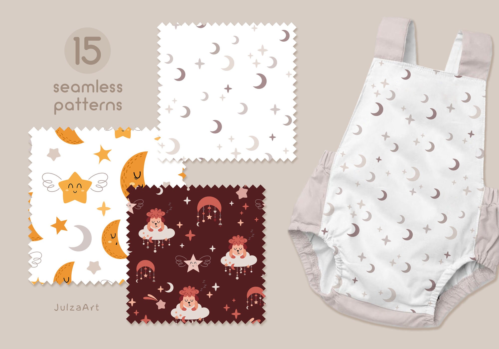 Sweet Dreams Seamless Patterns, Sleeping Animals Digital Paper, Moon ...