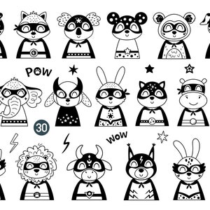 Superhero Svg, Animal Superhero Clipart, Cute Animals Svg, Black and ...