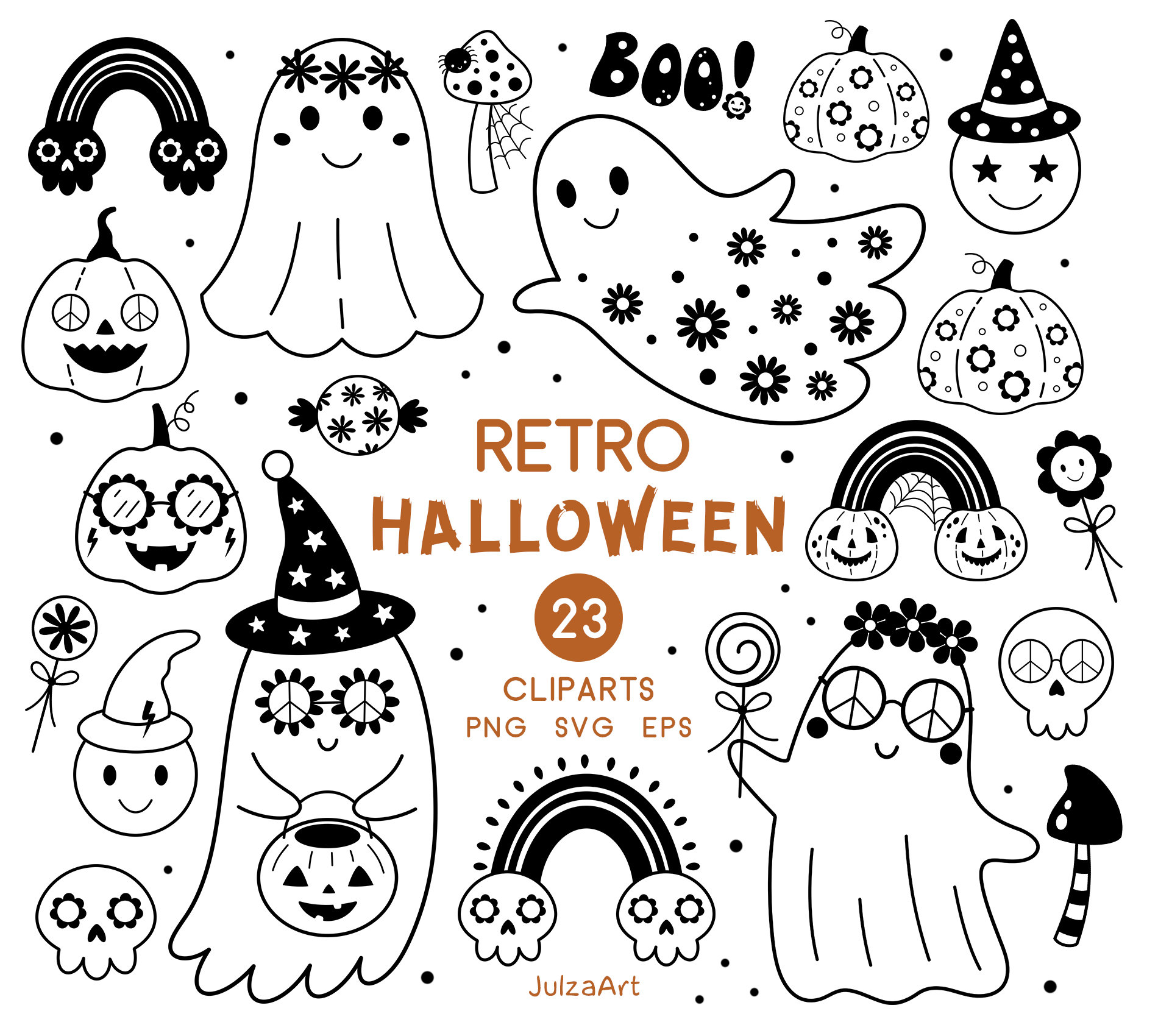Cute Halloween Clipart Black And White