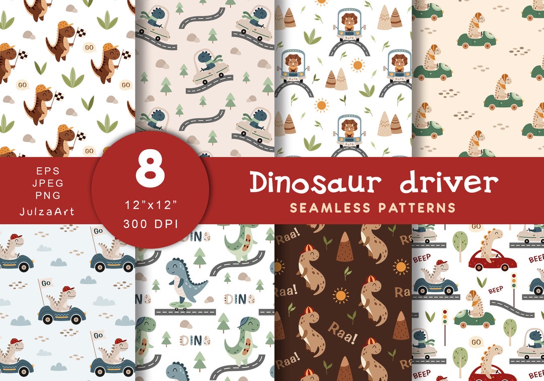 Dinosaur Seamless Pattern, Cute Dinosaur Digital Paper, Dinosaur ...