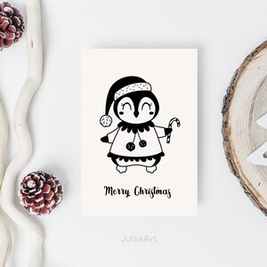 Christmas Penguin Clipart: Black and White Winter Animal, Holiday ...