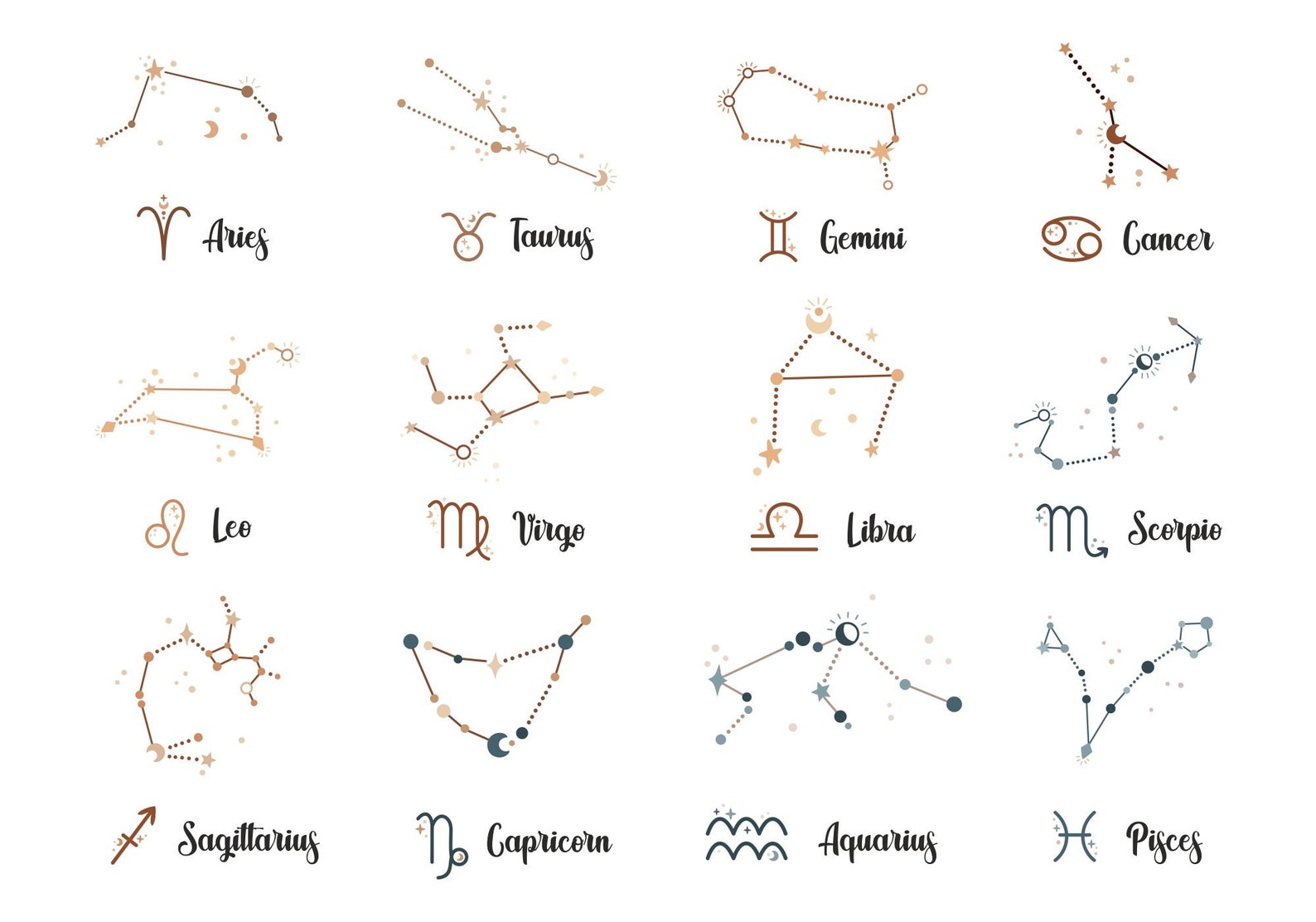 Zodiac Sign Svg Zodiac Constellations Clipart Boho Celestial - Etsy
