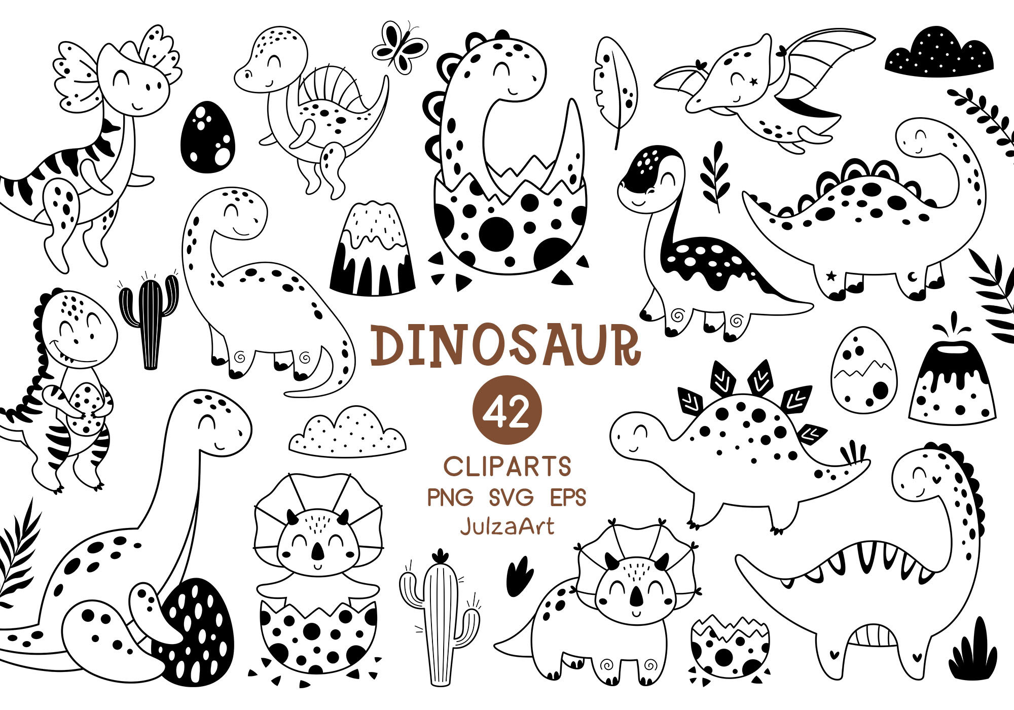 Baby Dinosaur Clipart Black And White