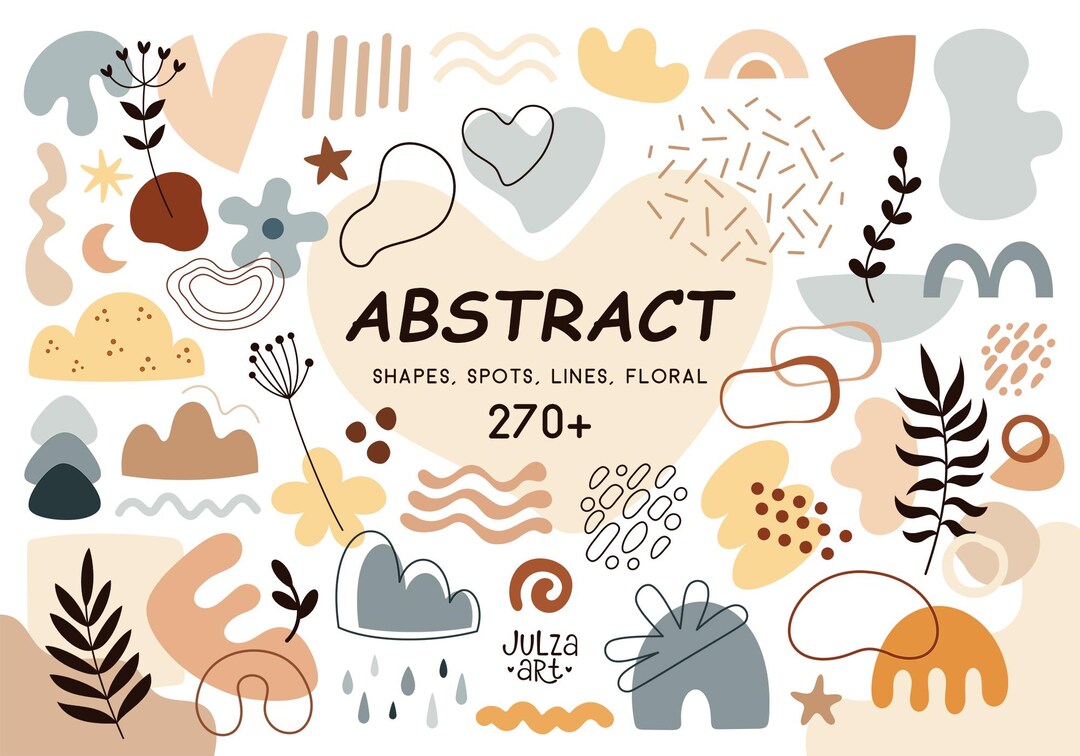 Boho Abstract Shapes Clipart Bundle: Organic Forms, Floral, Minimalist ...
