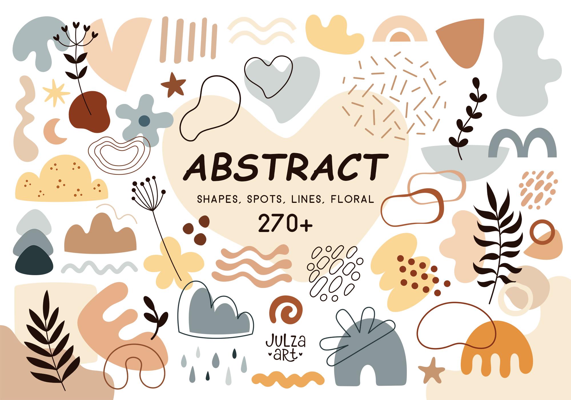 Boho Abstract Shapes Clipart Bundle: Organic Forms, Floral, Minimalist ...