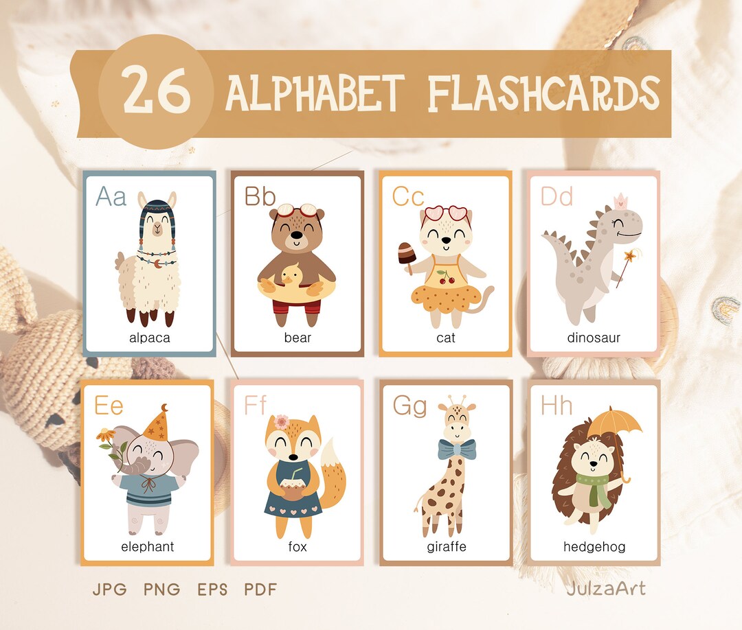 Woodland Animal Alphabet Flashcards: ABC Learning, Kids Letters ...