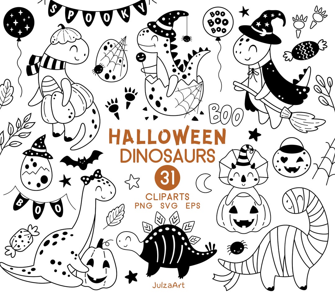 Dinosaur Svg, Halloween Dinosaur Clipart, Kids Halloween Svg, Black ...