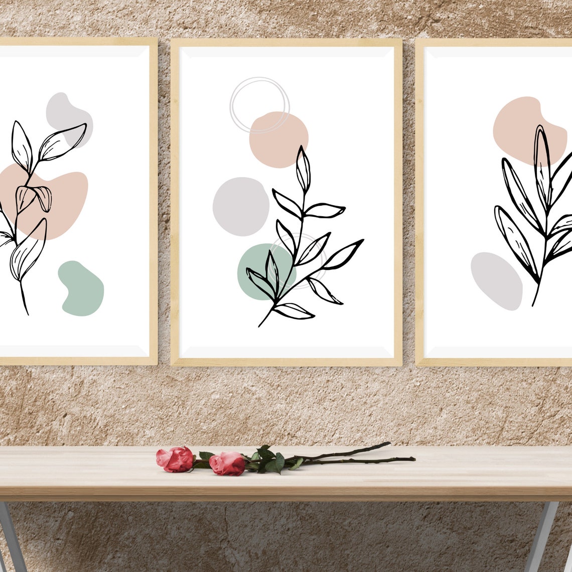 Set of 3 Boho Wall Art Floral Print Line Drawing Modern Art - Etsy